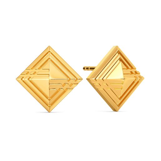 22KT Plaid Puns Gold Stud Earring | Melorra